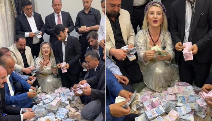 Düğünde takılan takıları onlarca kişi bir araya gelip anca sayabildi ...